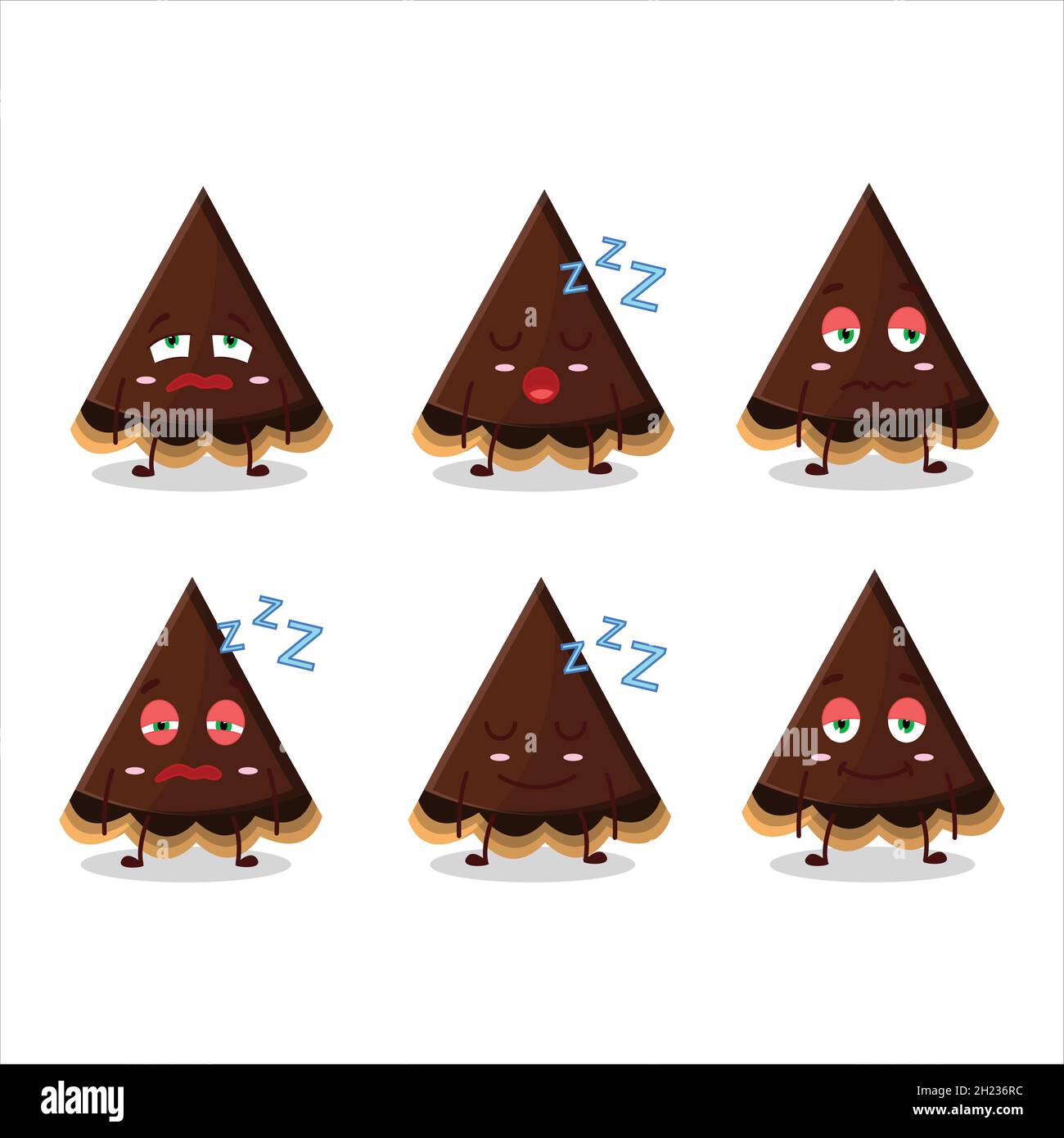 Cartoon character of slice of chocolate tart with sleepy expression ...