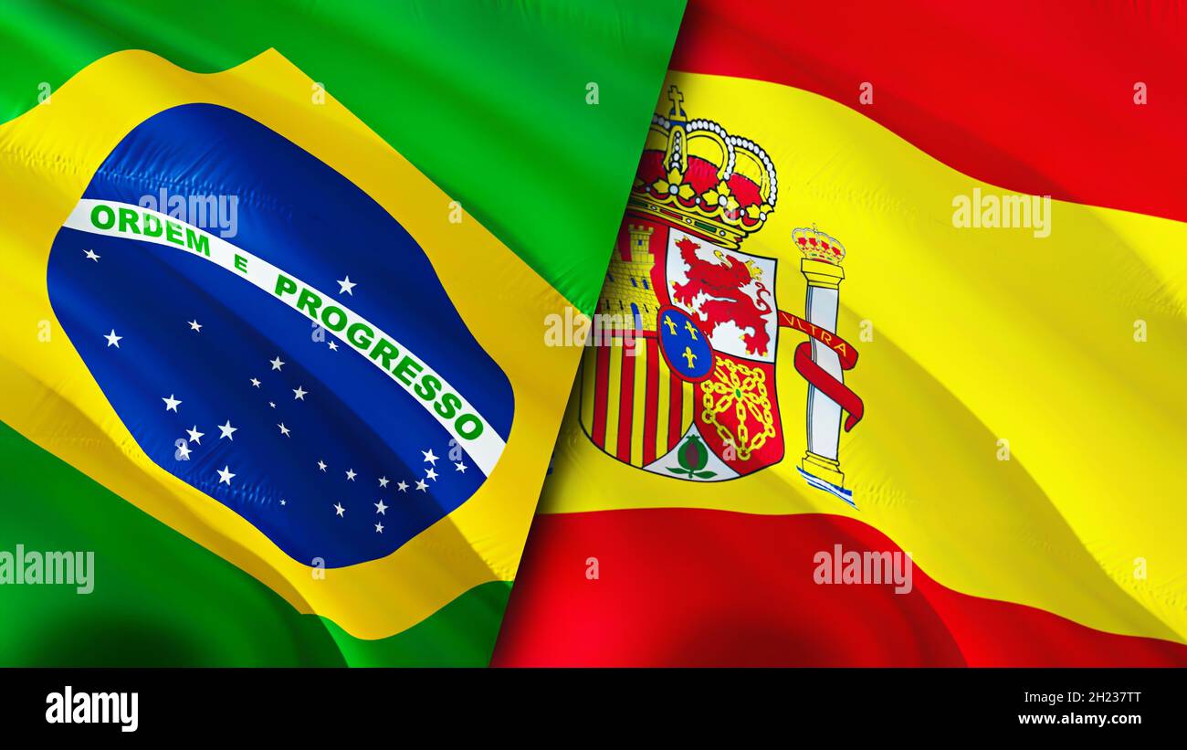 Brazil and Spain flags. 3D Waving flag design. Brazil Spain flag ...