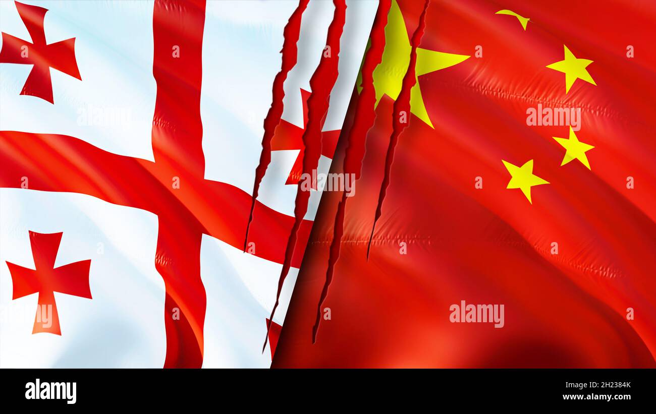 Georgia and China flags with scar concept. Waving flag,3D rendering ...