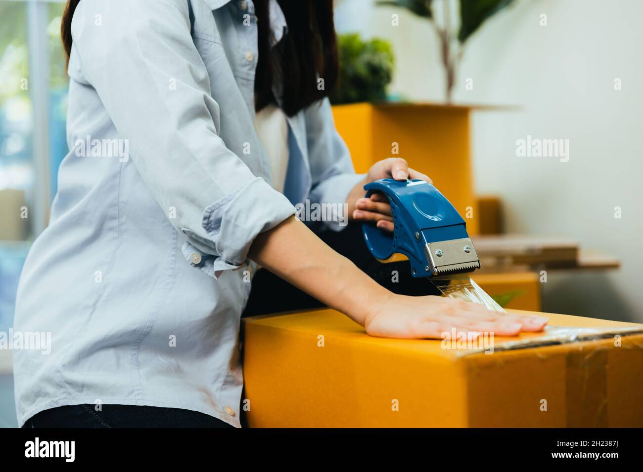 Close up female hand packing hi-res stock photography and images - Alamy