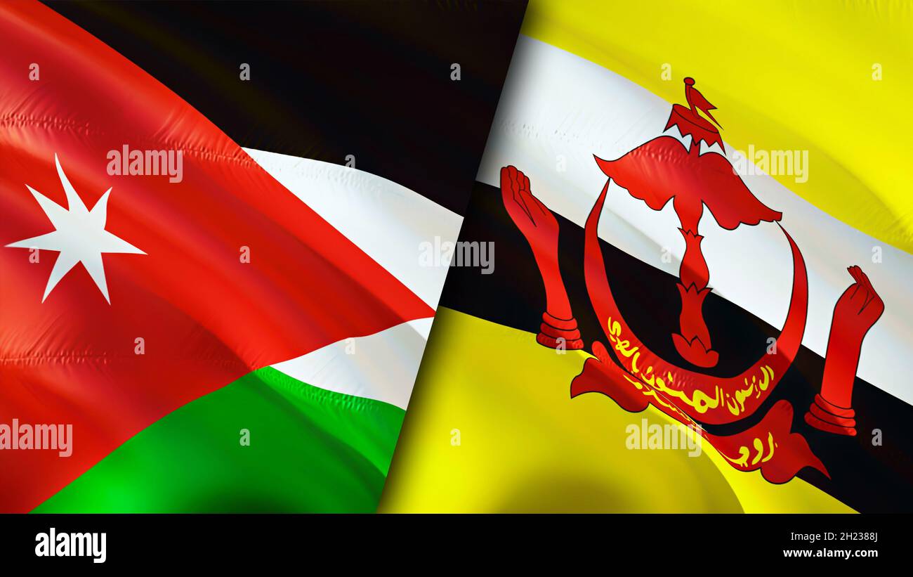 Jordan and Brunei flags. 3D Waving flag design. Brunei Jordan flag ...