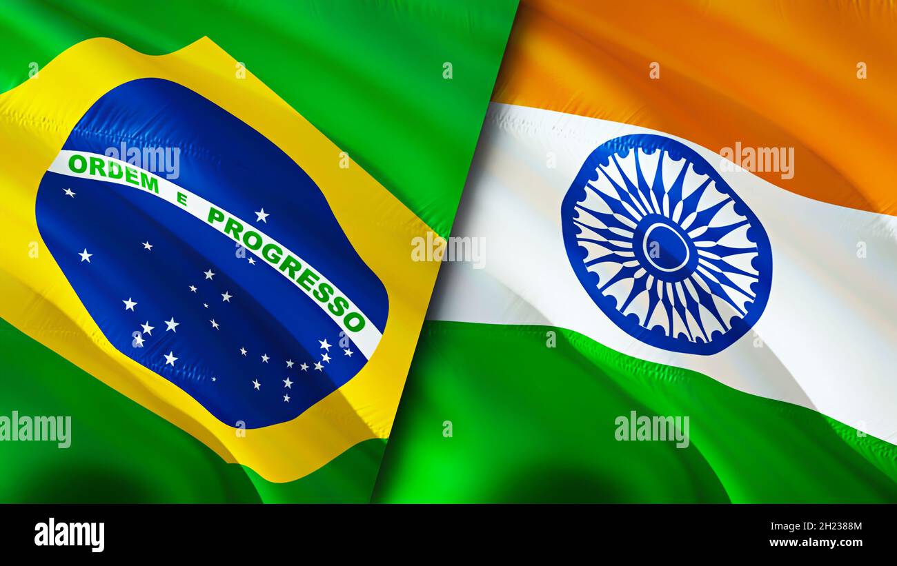 Brazil and India flags. 3D Waving flag design. Brazil India flag ...