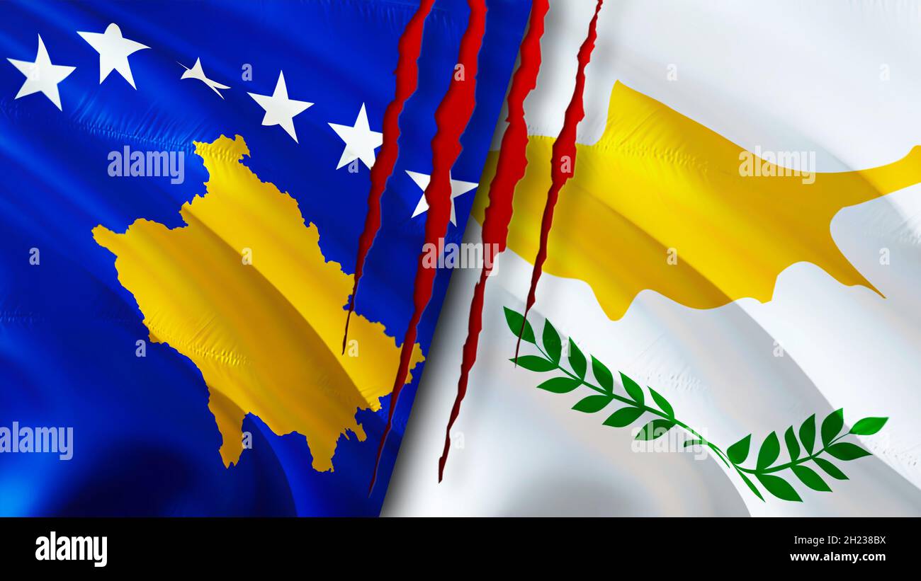 Kosovo and Cyprus flags with scar concept. Waving flag,3D rendering ...