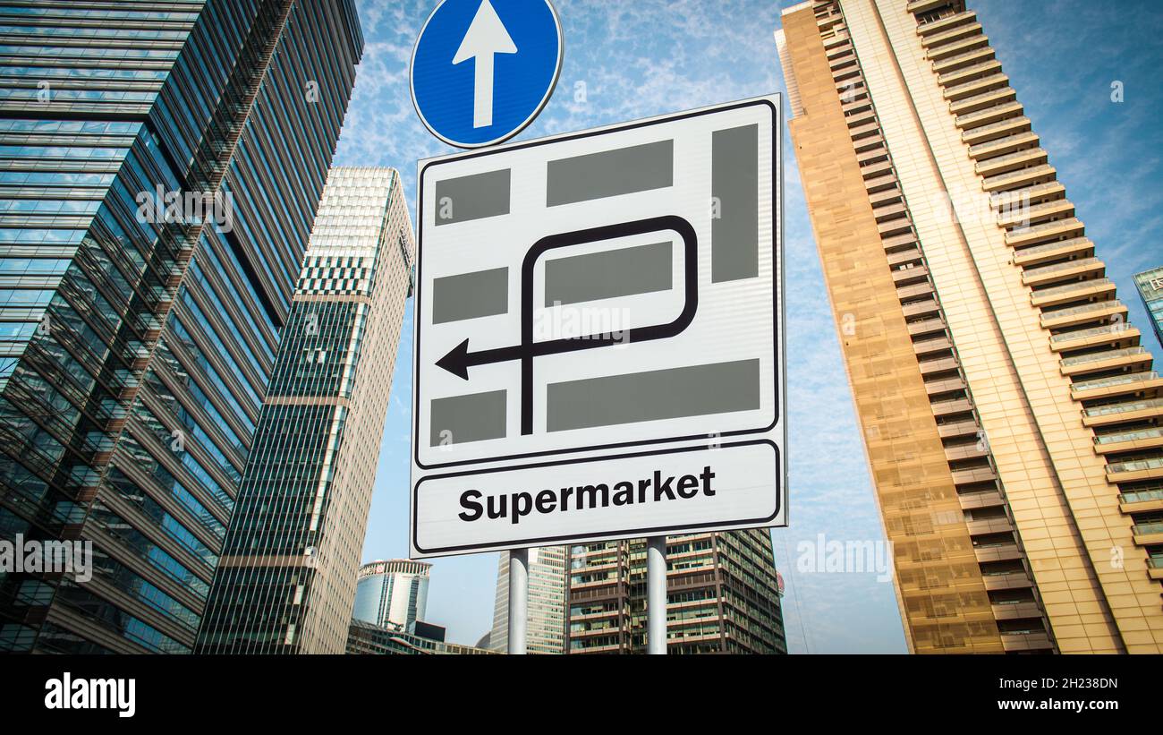 Street Sign the Direction Way to Supermarket Stock Photo - Alamy