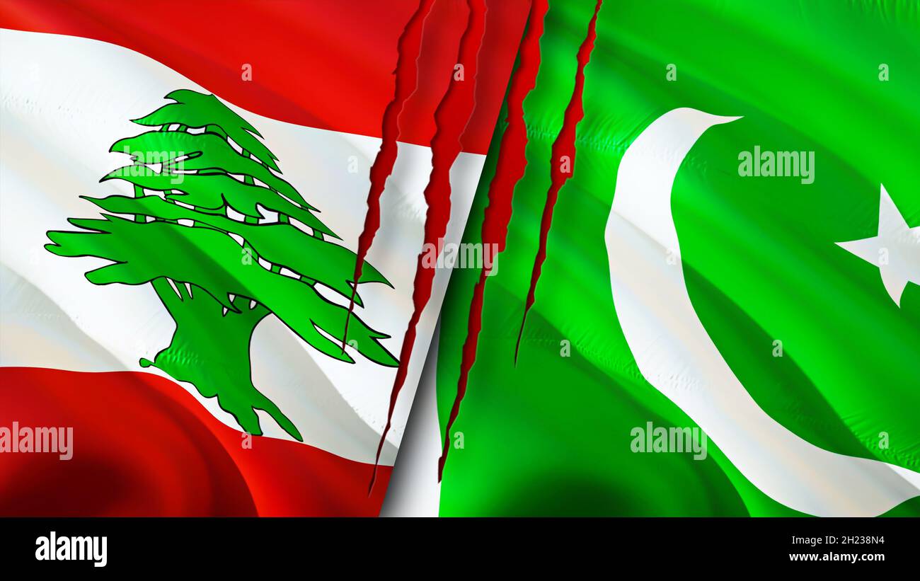 Lebanon and Pakistan flags with scar concept. Waving flag,3D rendering ...