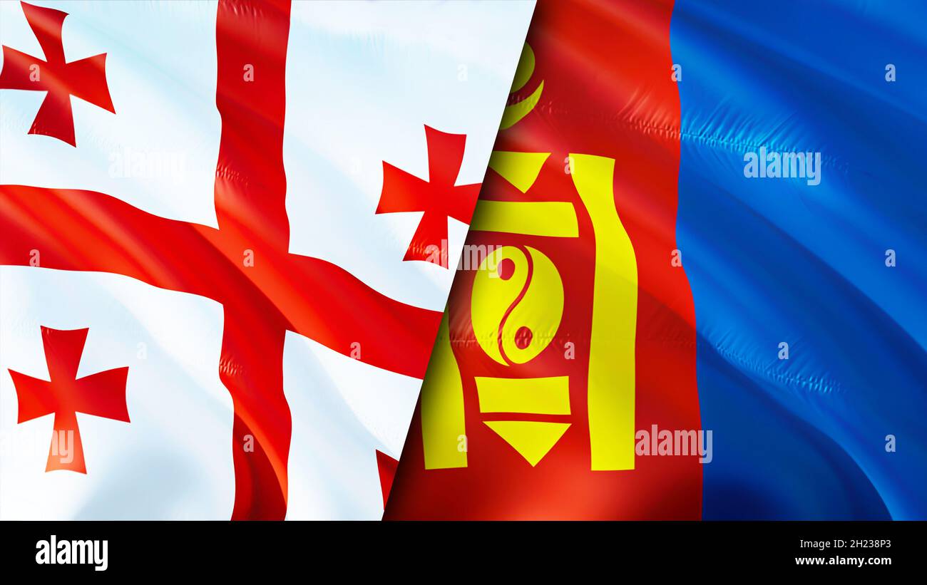 Georgia and Mongolia flags. 3D Waving flag design. Georgia Mongolia ...