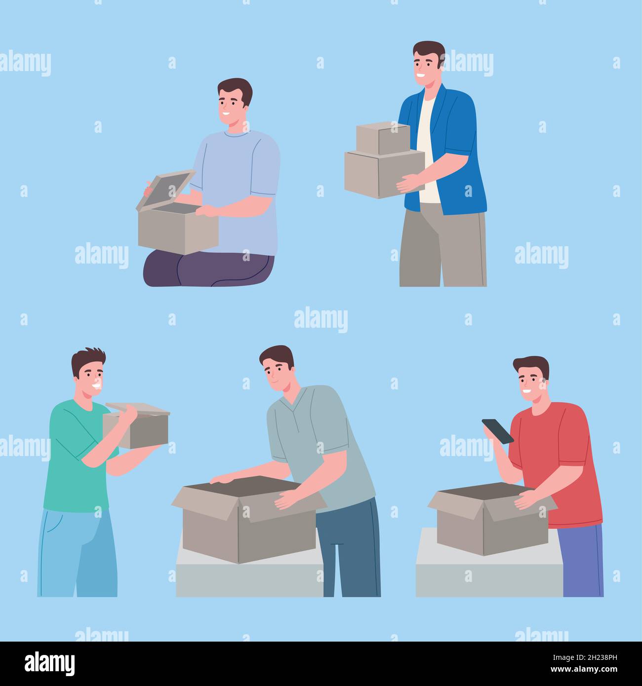 unboxing, men opening boxes Stock Vector Image & Art - Alamy
