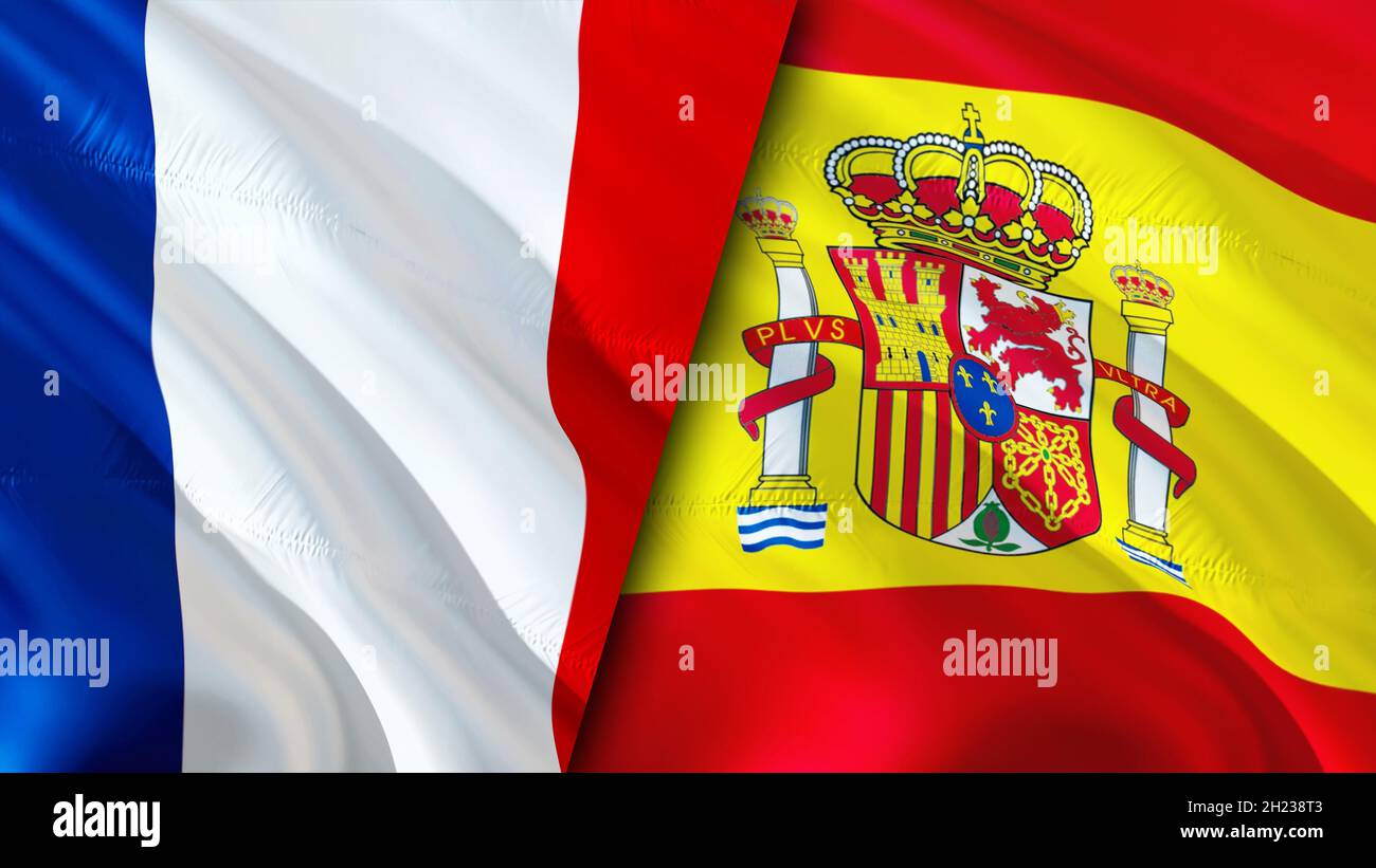 France and Spain flags. 3D Waving flag design. France Spain flag ...