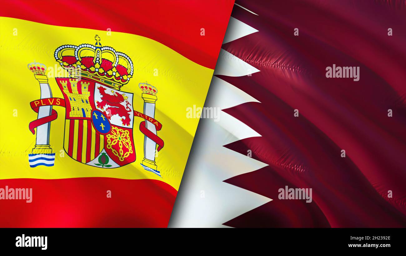 Spain and Qatar flags. 3D Waving flag design. Spain Qatar flag, picture ...