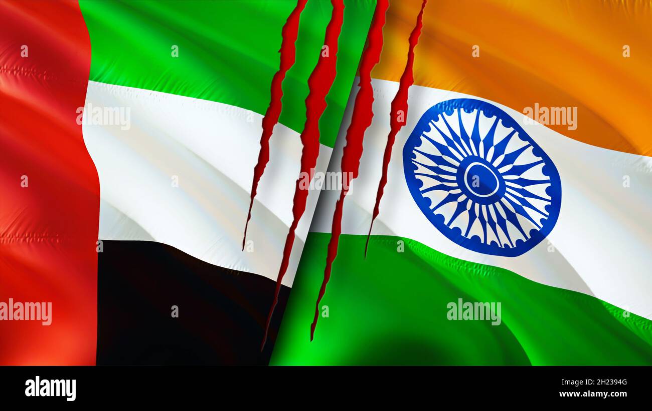 Emirates and India flags with scar concept. Waving flag,3D rendering ...