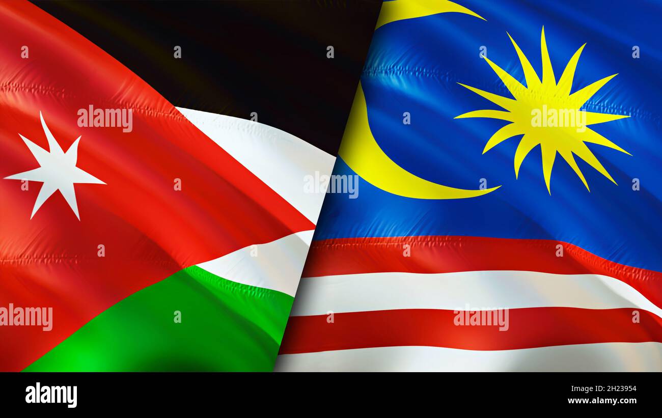 Jordan and Malaysia flags. 3D Waving flag design. Malaysia Jordan flag ...