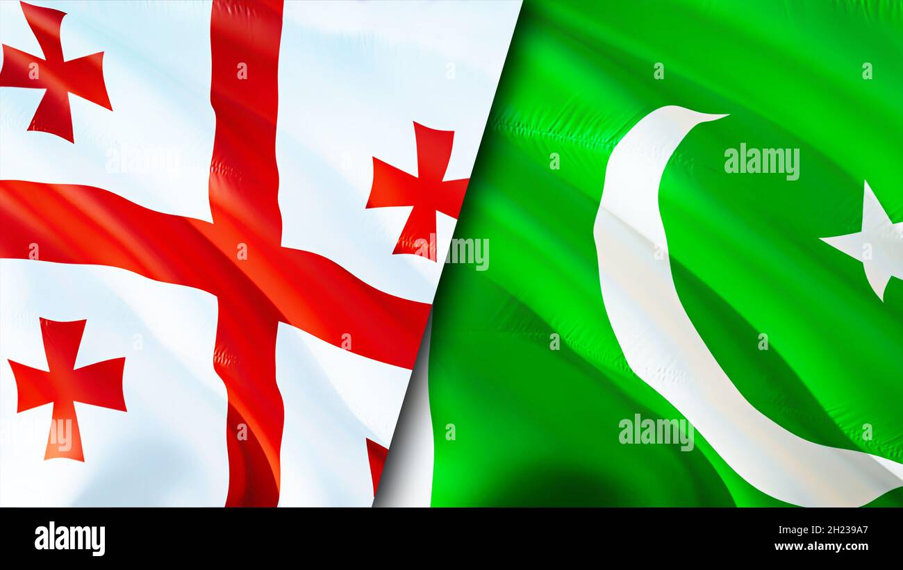 Georgia and Pakistan flags. 3D Waving flag design. Georgia Pakistan ...