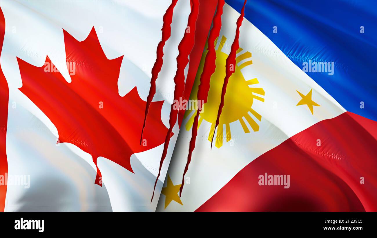 Canada and Philippines flags with scar concept. Waving flag,3D ...
