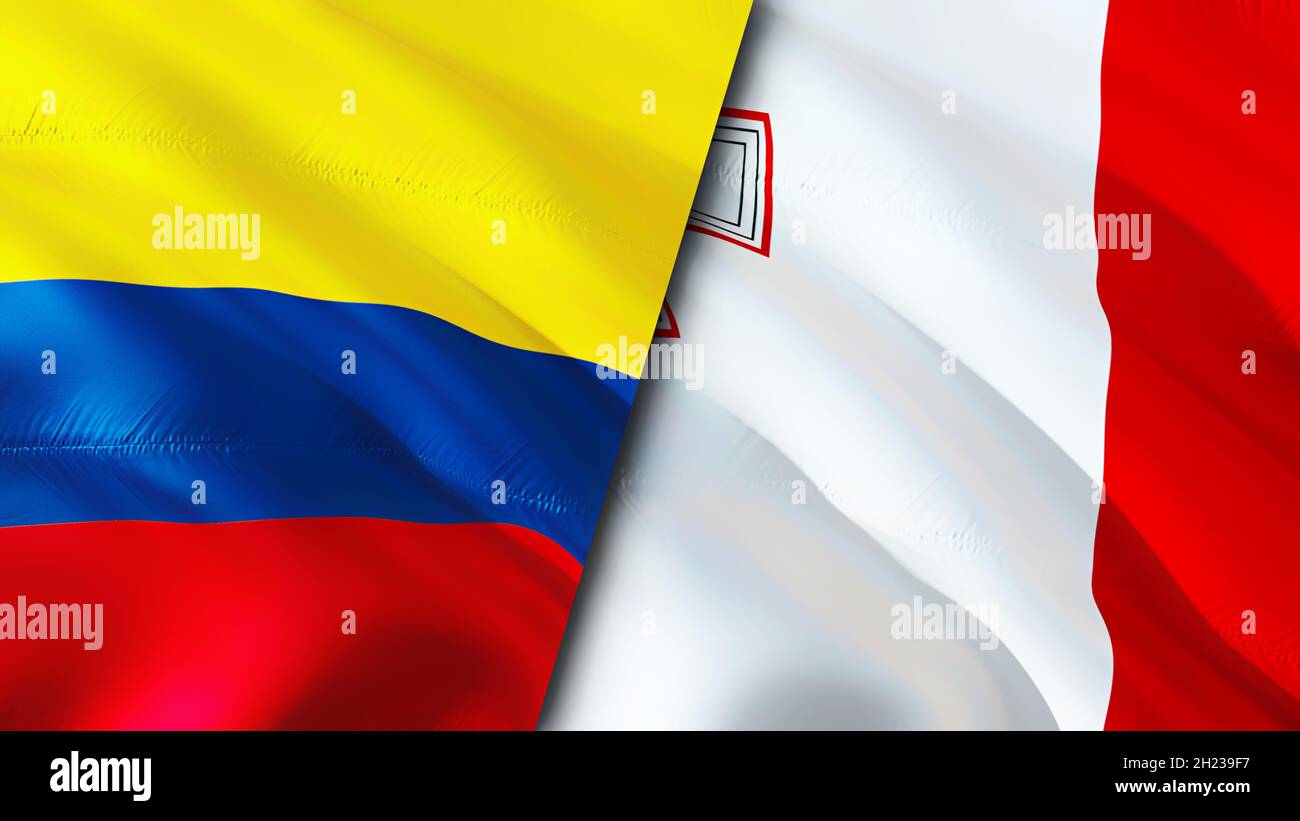 Colombia and Malta flags. 3D Waving flag design. Colombia Malta flag ...