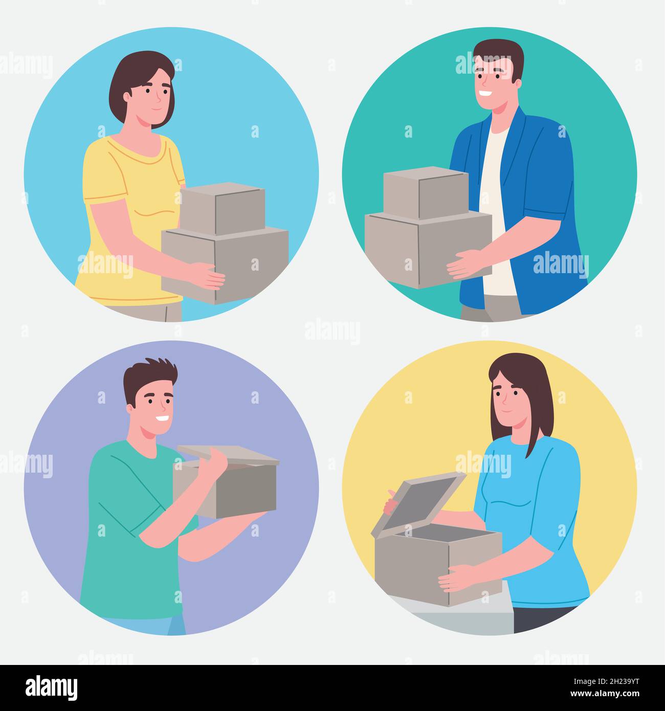 group people opening boxes Stock Vector Image & Art - Alamy