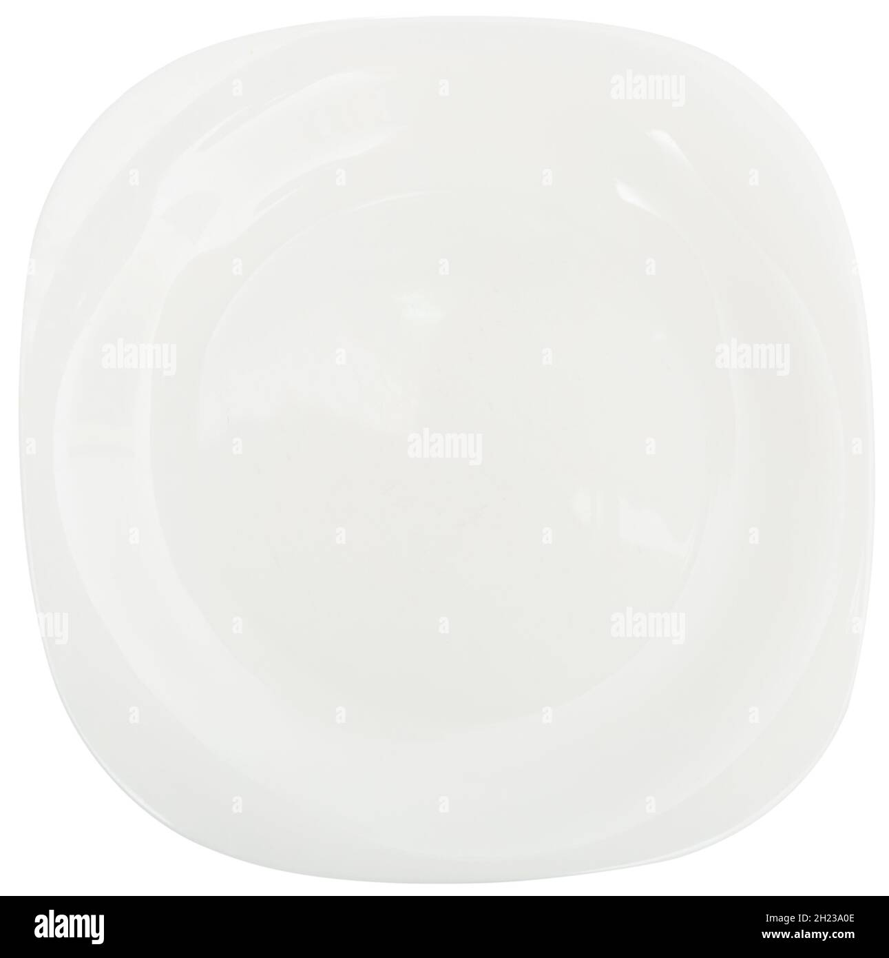 Top view of white square ceramic plate on white background Stock Photo ...