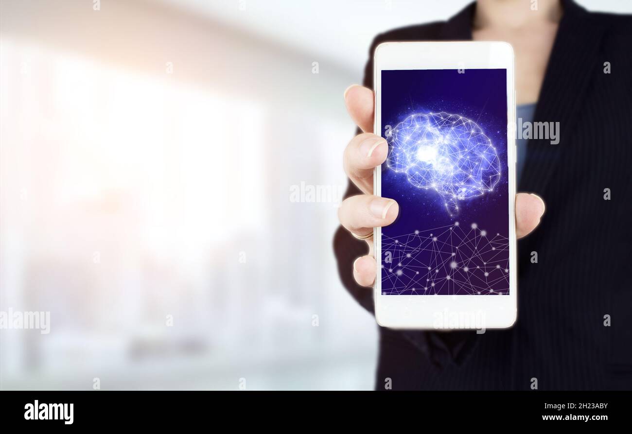 Digital Brain Artificial intelligenceHand hold white smartphone with ...