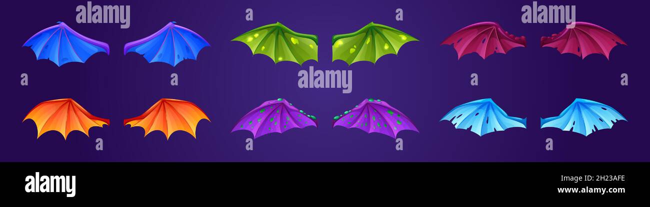Set of dragon wings myth and fable creatures, demon or bats different ...