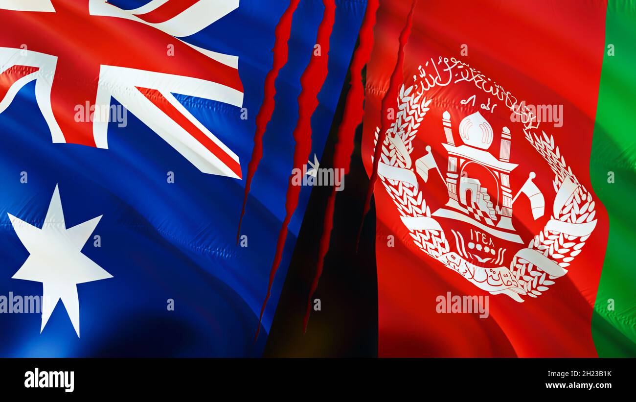 Australia and Afghanistan flags with scar concept. Waving flag 3D ...