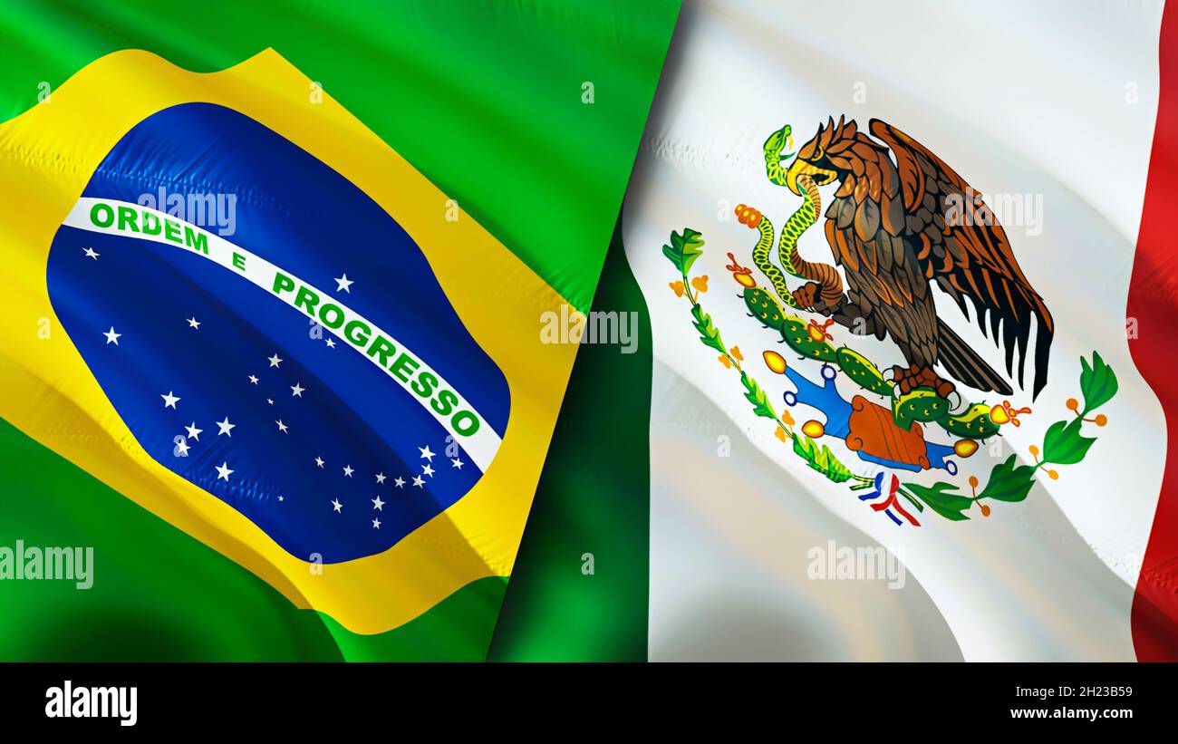 Brazil and Mexico flags. 3D Waving flag design. Brazil Mexico flag ...