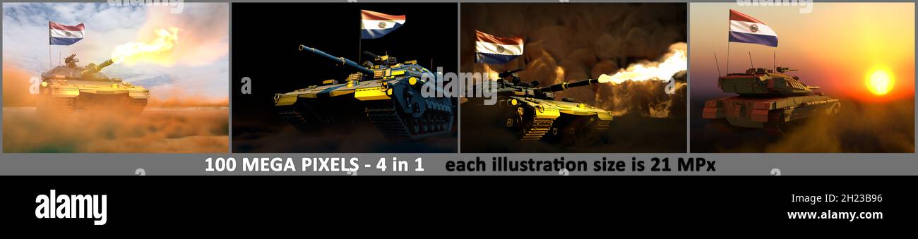 4 illustrations of highly detailed tank with fictional design and with ...
