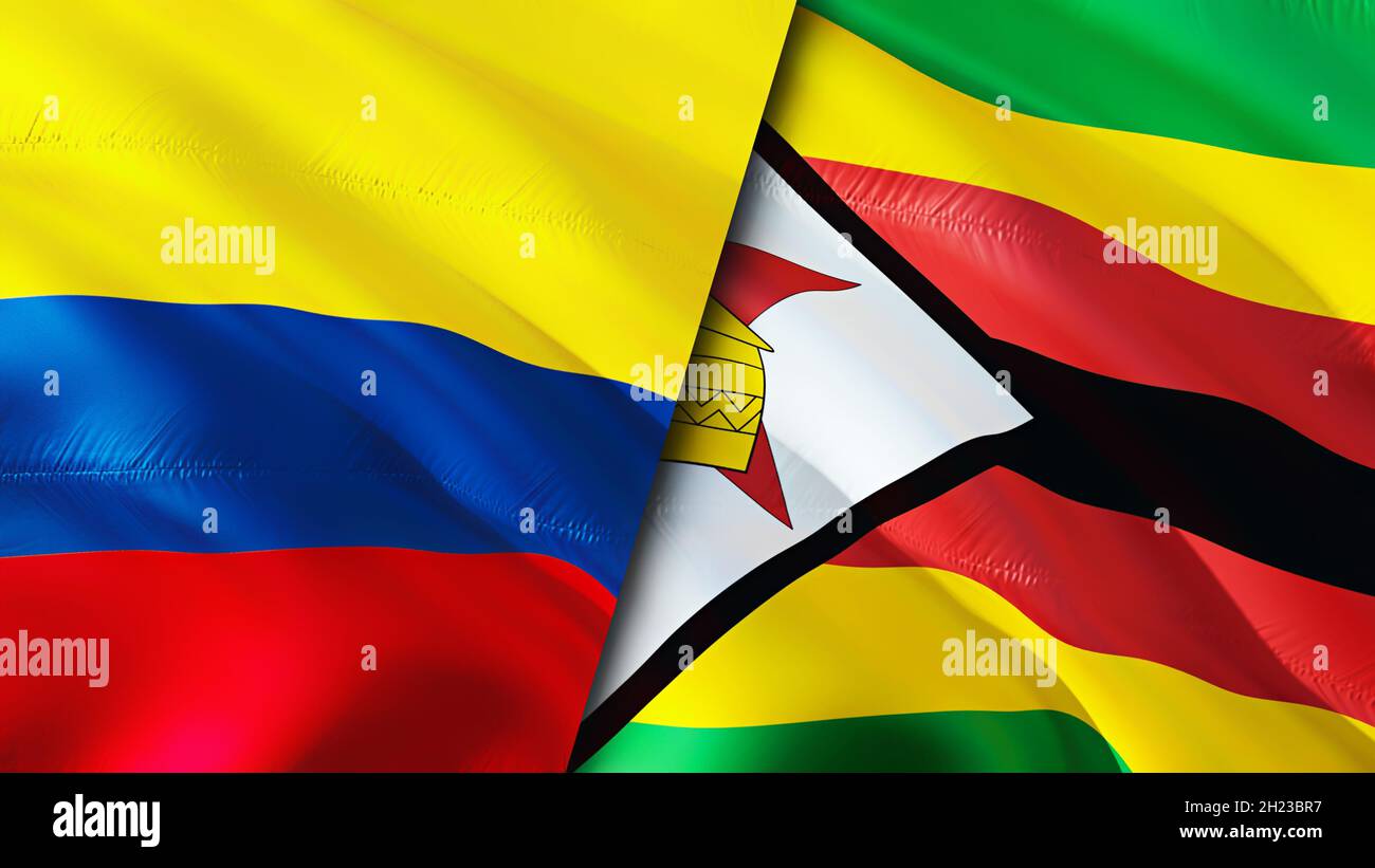 Colombia and Zimbabwe flags. 3D Waving flag design. Colombia Zimbabwe ...