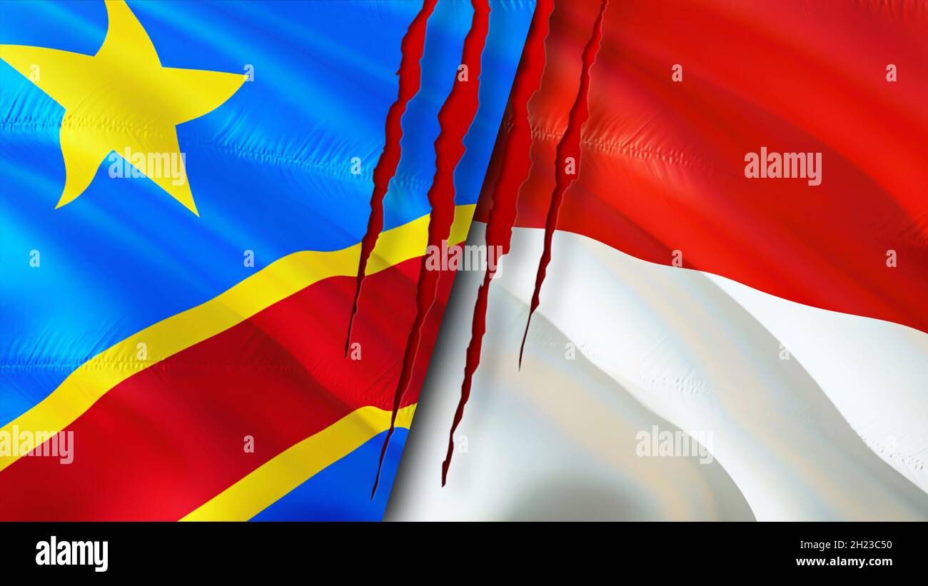 DR Congo and Indonesia flags with scar concept. Waving flag,3D ...