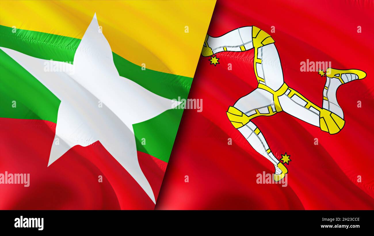 Myanmar and Isle of Man flags. 3D Waving flag design. Isle of Man ...