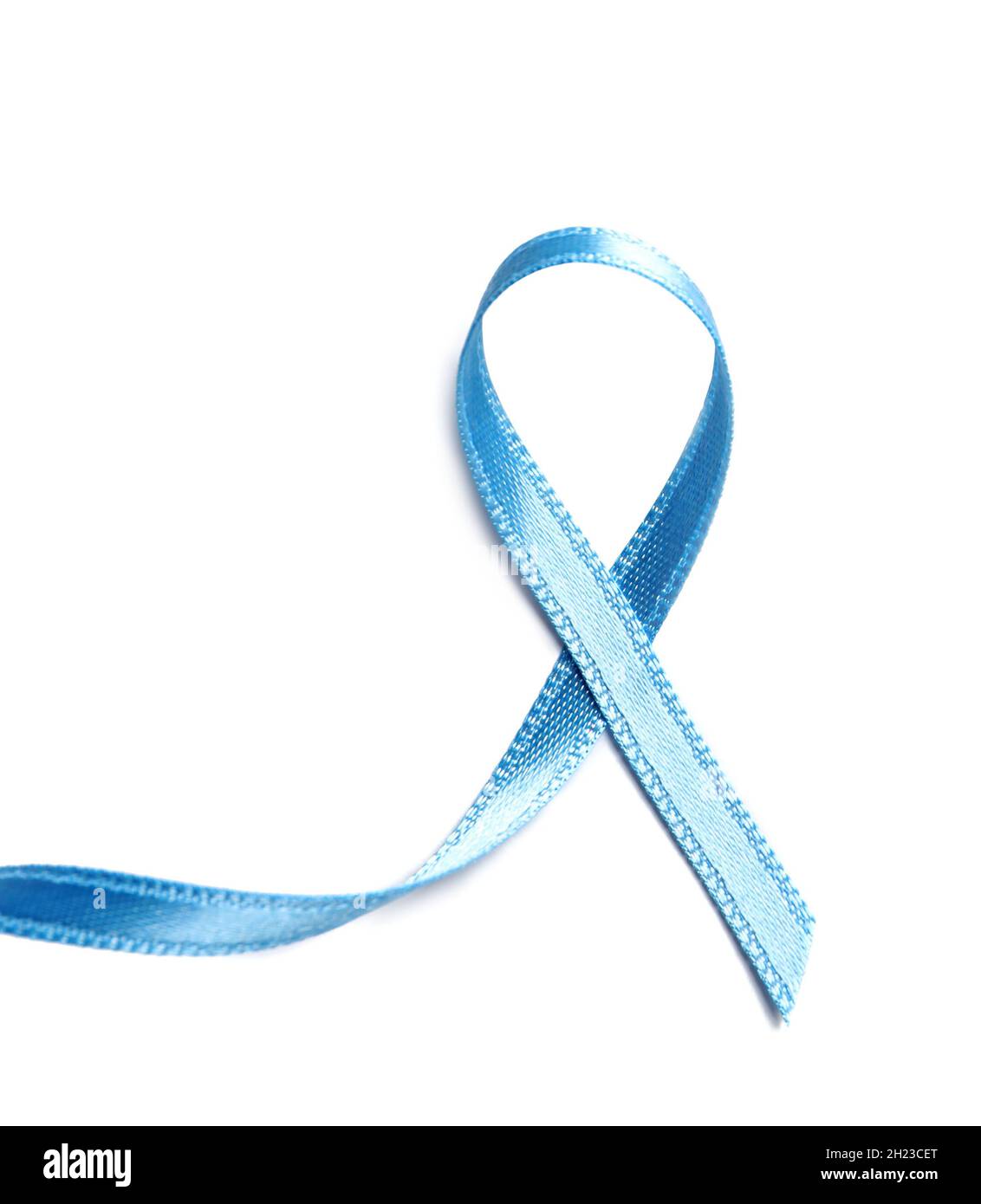 Blue ribbon on white background, top view. Cancer awareness Stock Photo ...