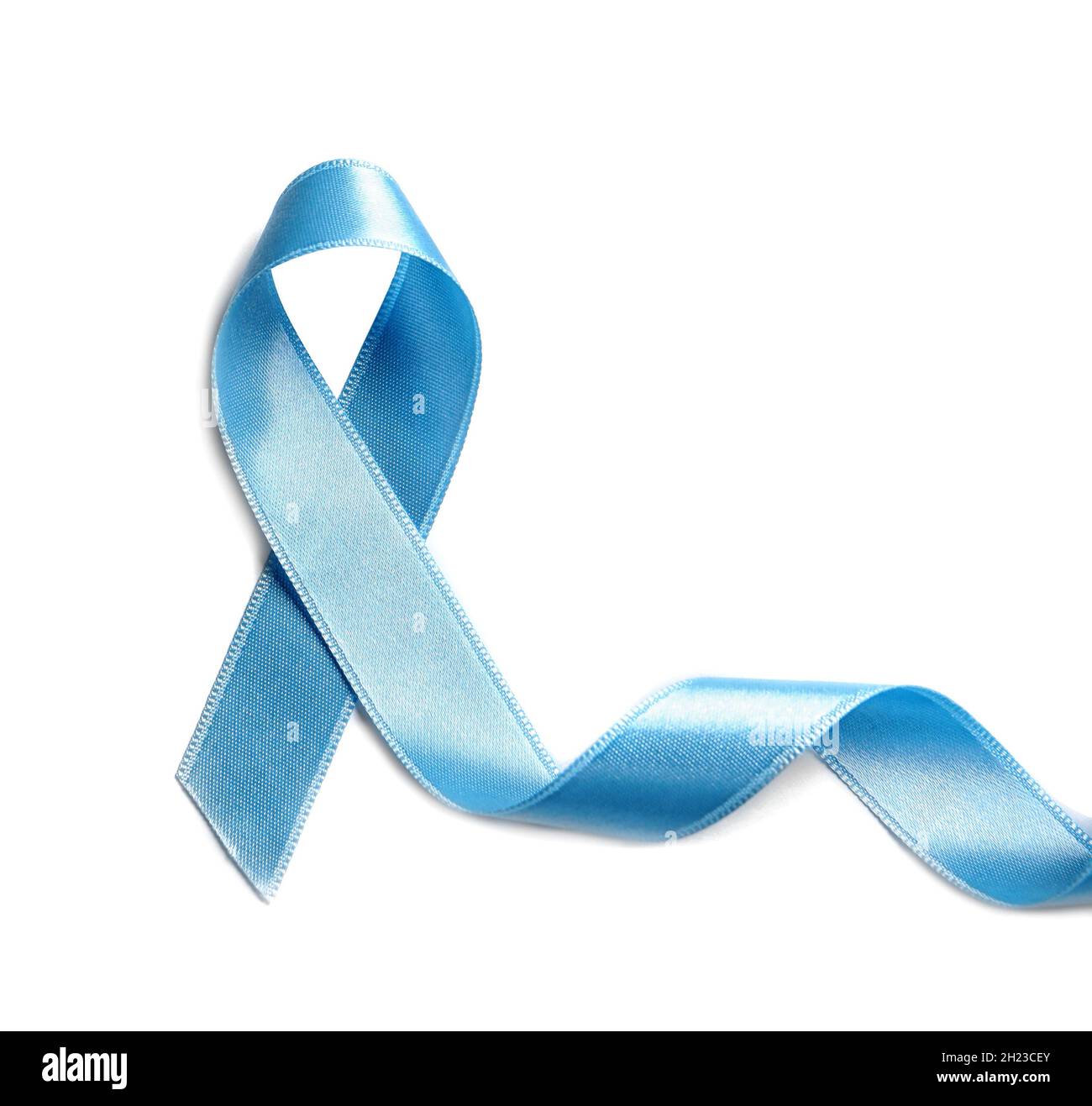 Blue ribbon on white background, top view. Cancer awareness Stock Photo ...