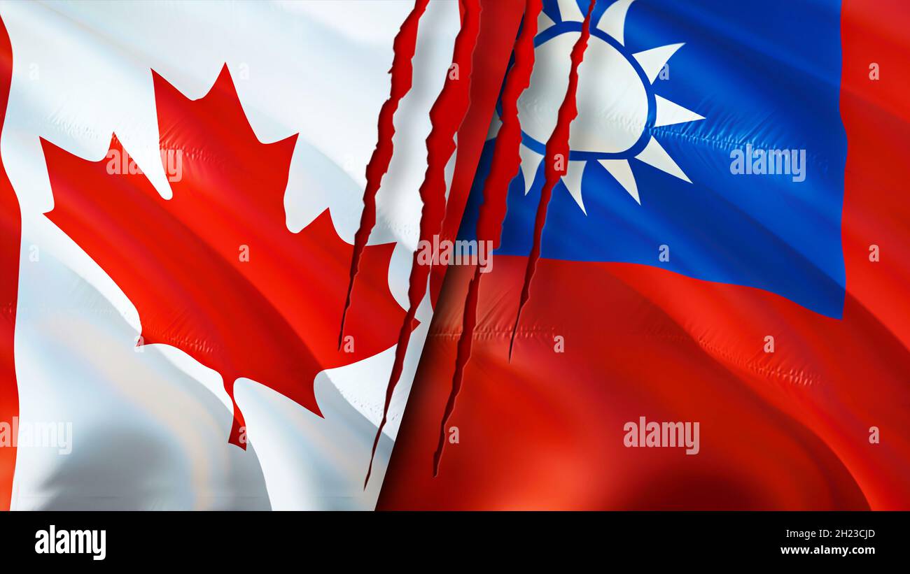 Canada and Taiwan flags with scar concept. Waving flag,3D rendering ...