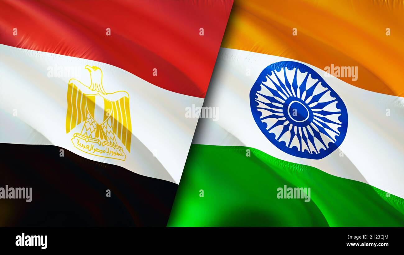 Egypt and India flags. 3D Waving flag design. India Egypt flag, picture ...