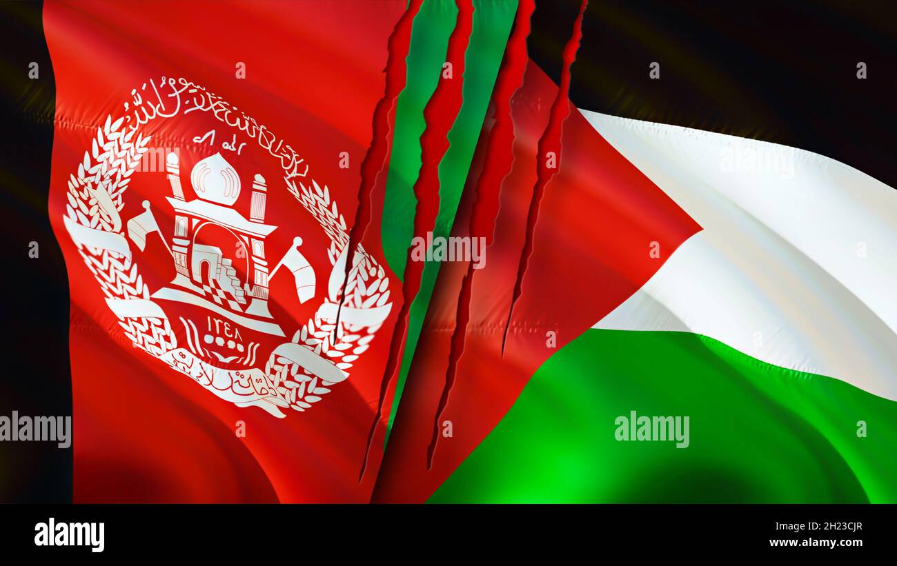 Afghanistan and Palestine flags with scar concept. Waving flag,3D ...