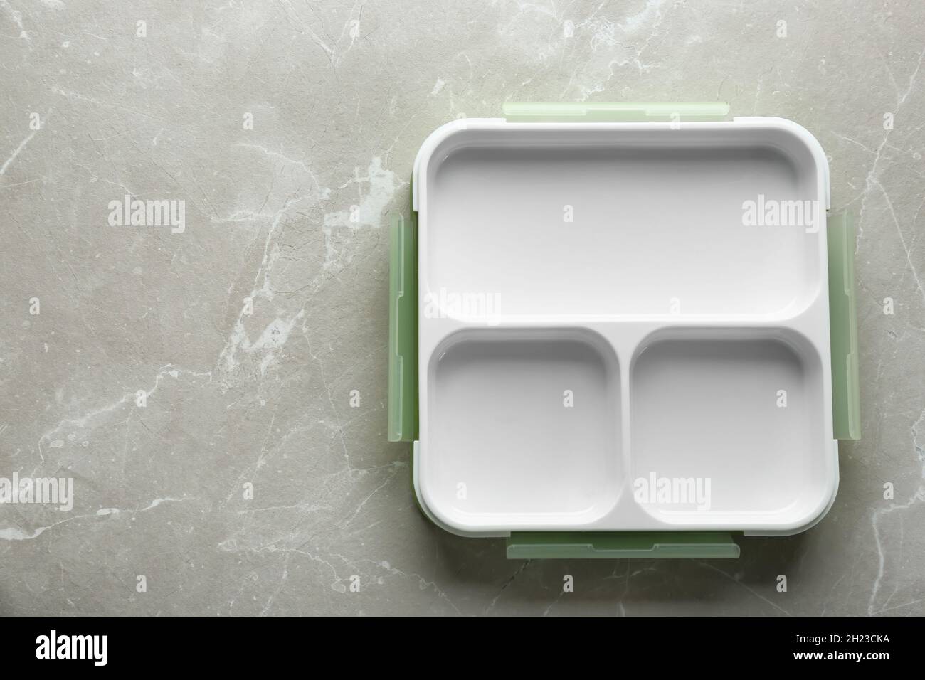 Empty lunch box on table, top view Stock Photo - Alamy