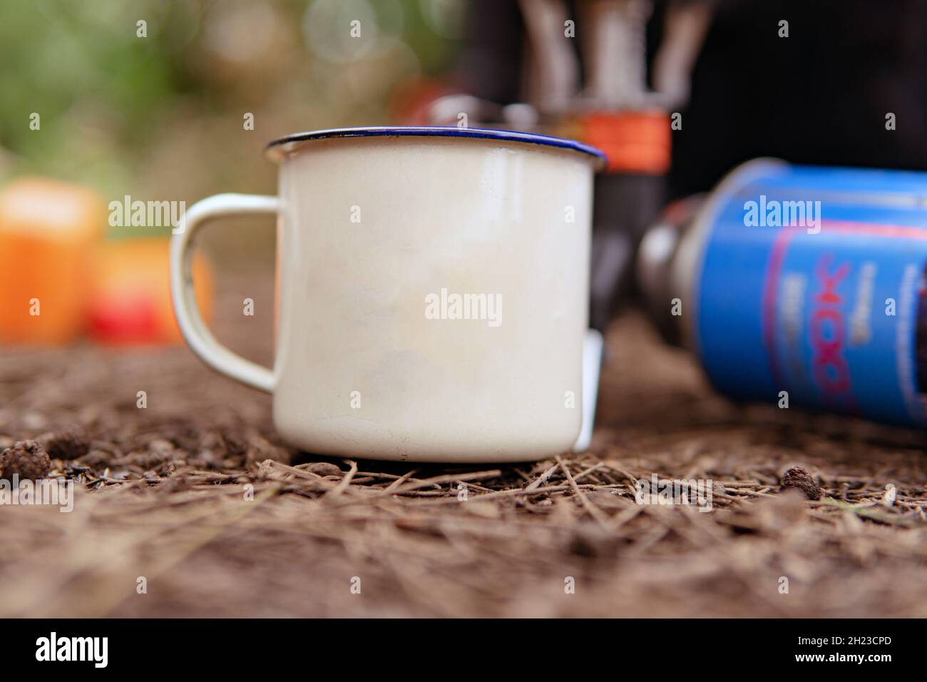 white hiking mug in the forest. bali Stock Photo - Alamy