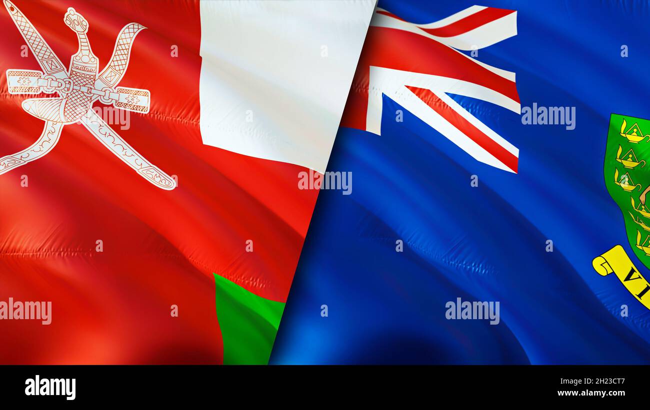 Oman and British Virgin Islands flags. 3D Waving flag design. British ...