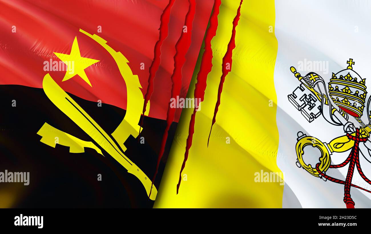 Angola and Vatican City flags with scar concept. Waving flag 3D ...