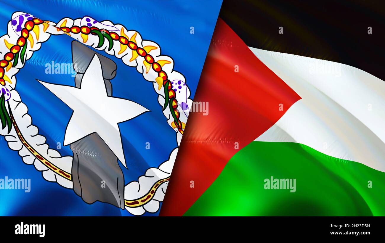 Mariana Islands and Palestine flags. 3D Waving flag design. Palestine ...