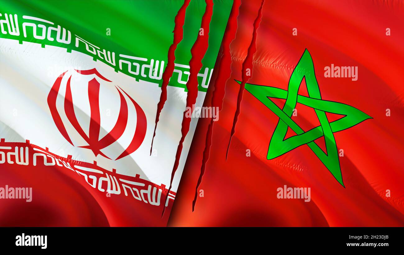 Iran and Morocco flags with scar concept. Waving flag,3D rendering ...