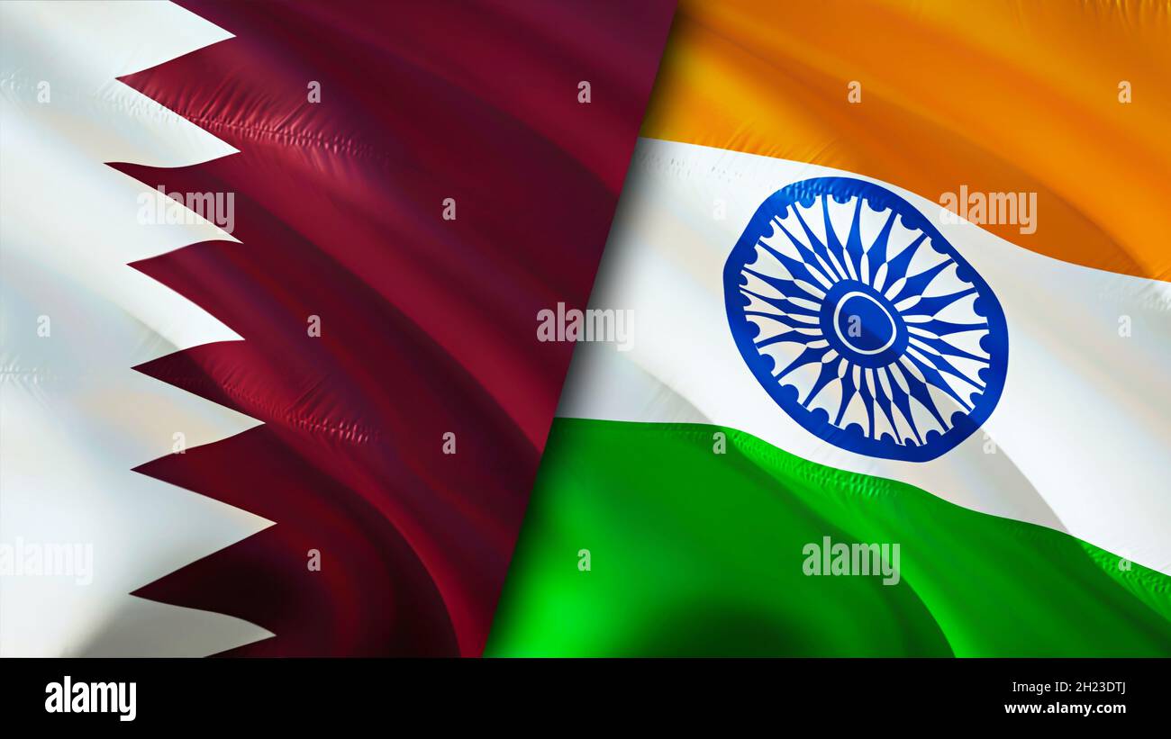 Qatar and India flags. 3D Waving flag design. India Qatar flag, picture ...
