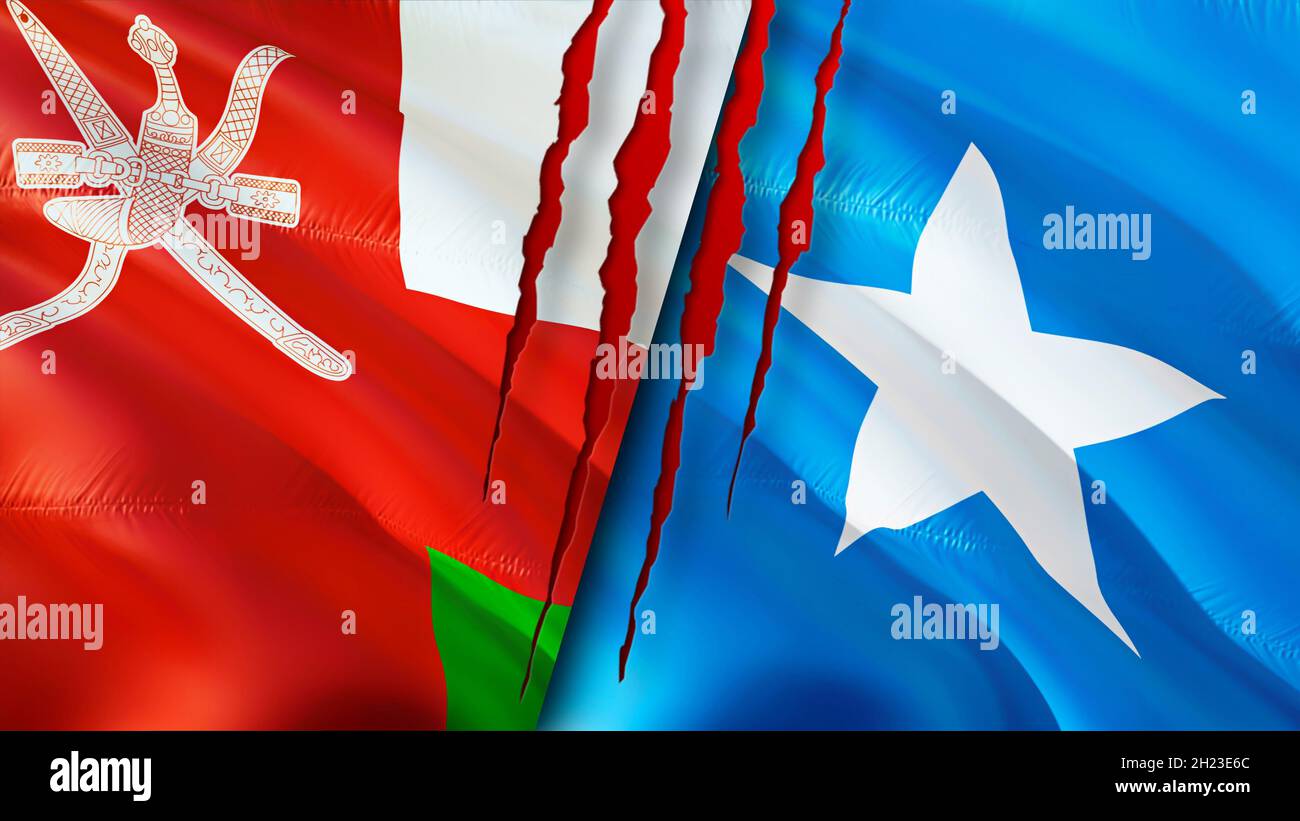 Oman and Somalia flags with scar concept. Waving flag,3D rendering ...