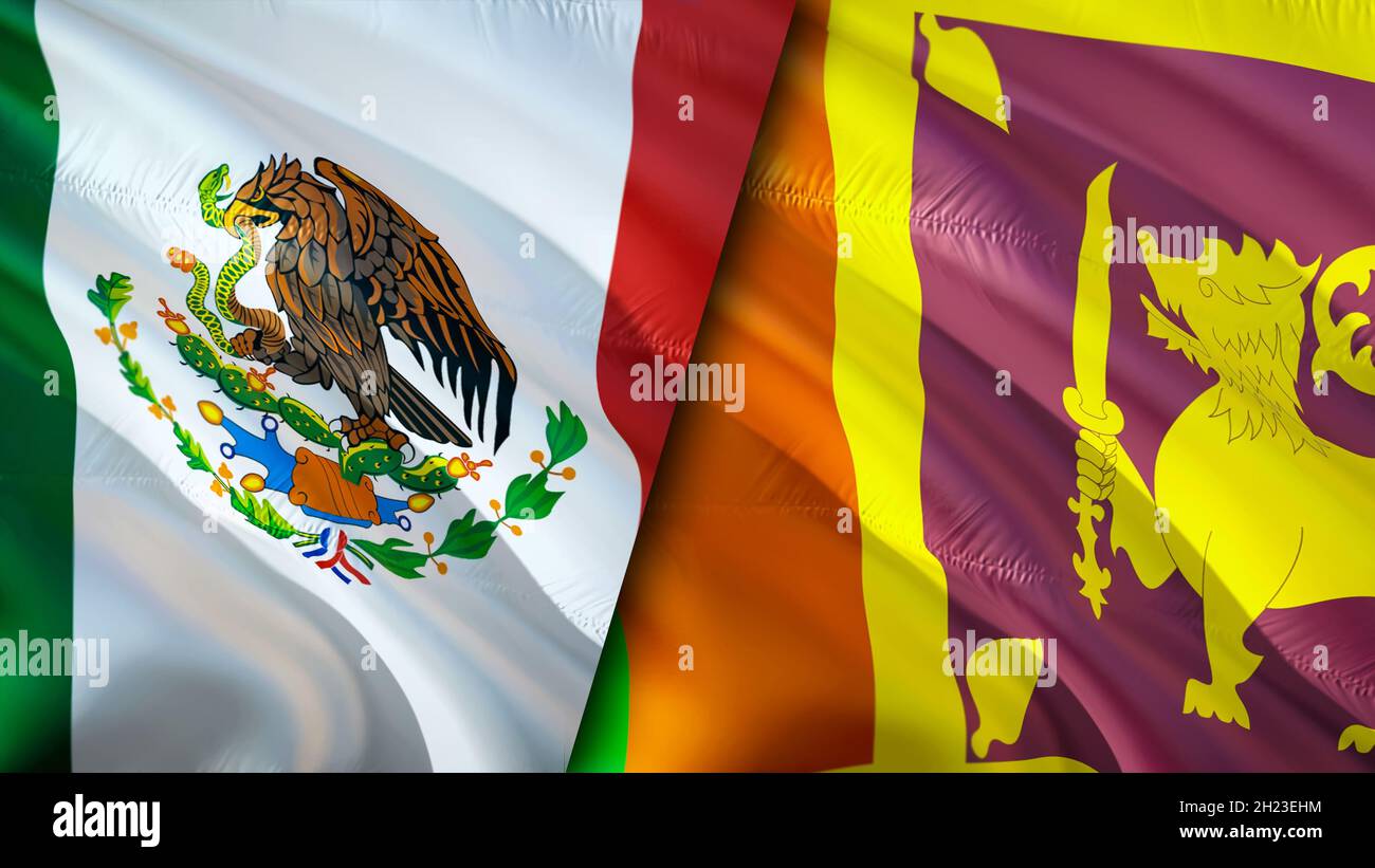 Mexico and Sri Lanka flags. 3D Waving flag design. Mexico Sri Lanka ...