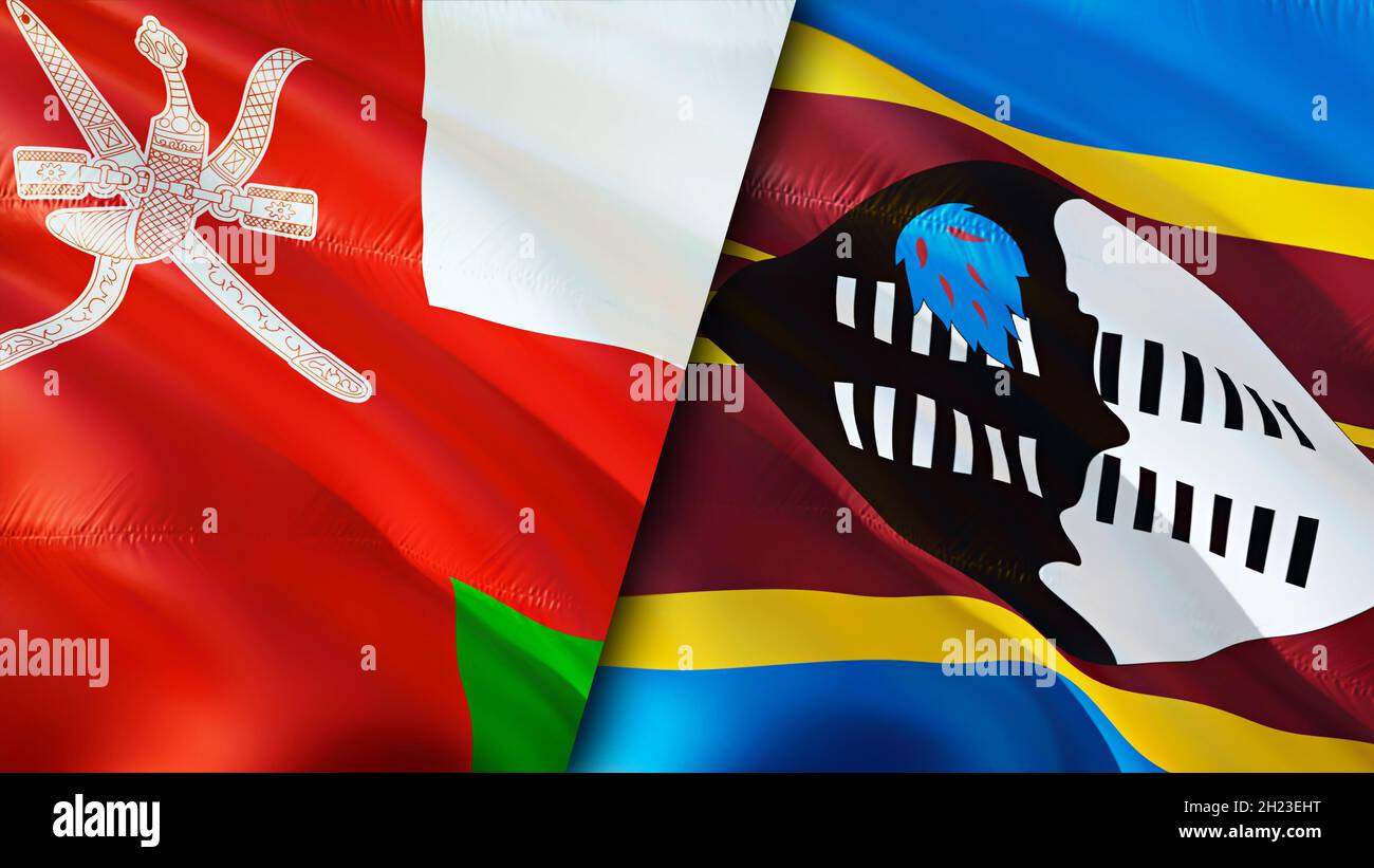 Oman and Eswatini flags. 3D Waving flag design. Eswatini Oman flag ...