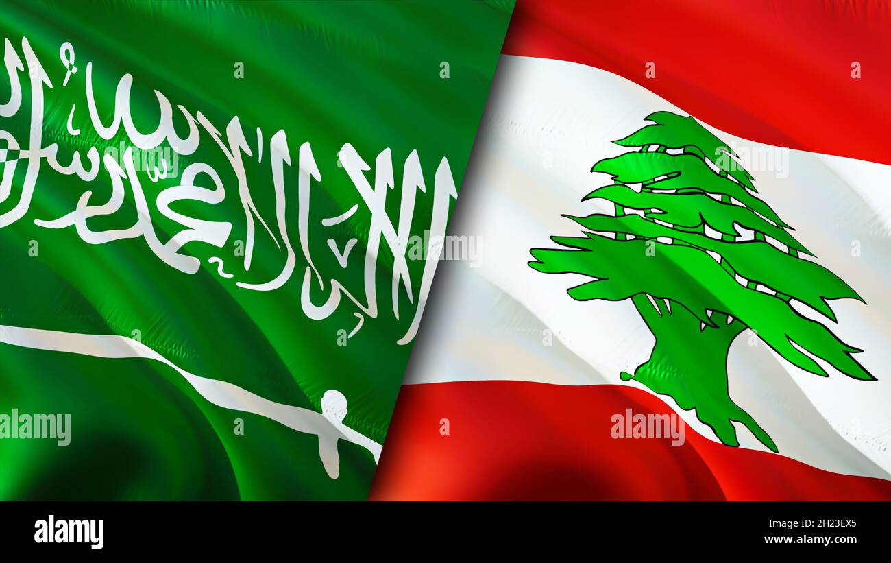Saudi Arabia and Lebanon flags. 3D Waving flag design. Lebanon Saudi ...