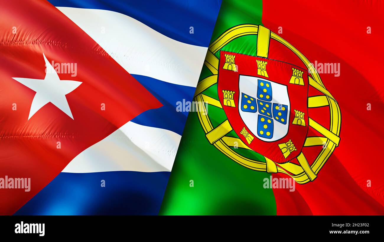 Cuba and Portugal flags. 3D Waving flag design. Cuba Portugal flag ...