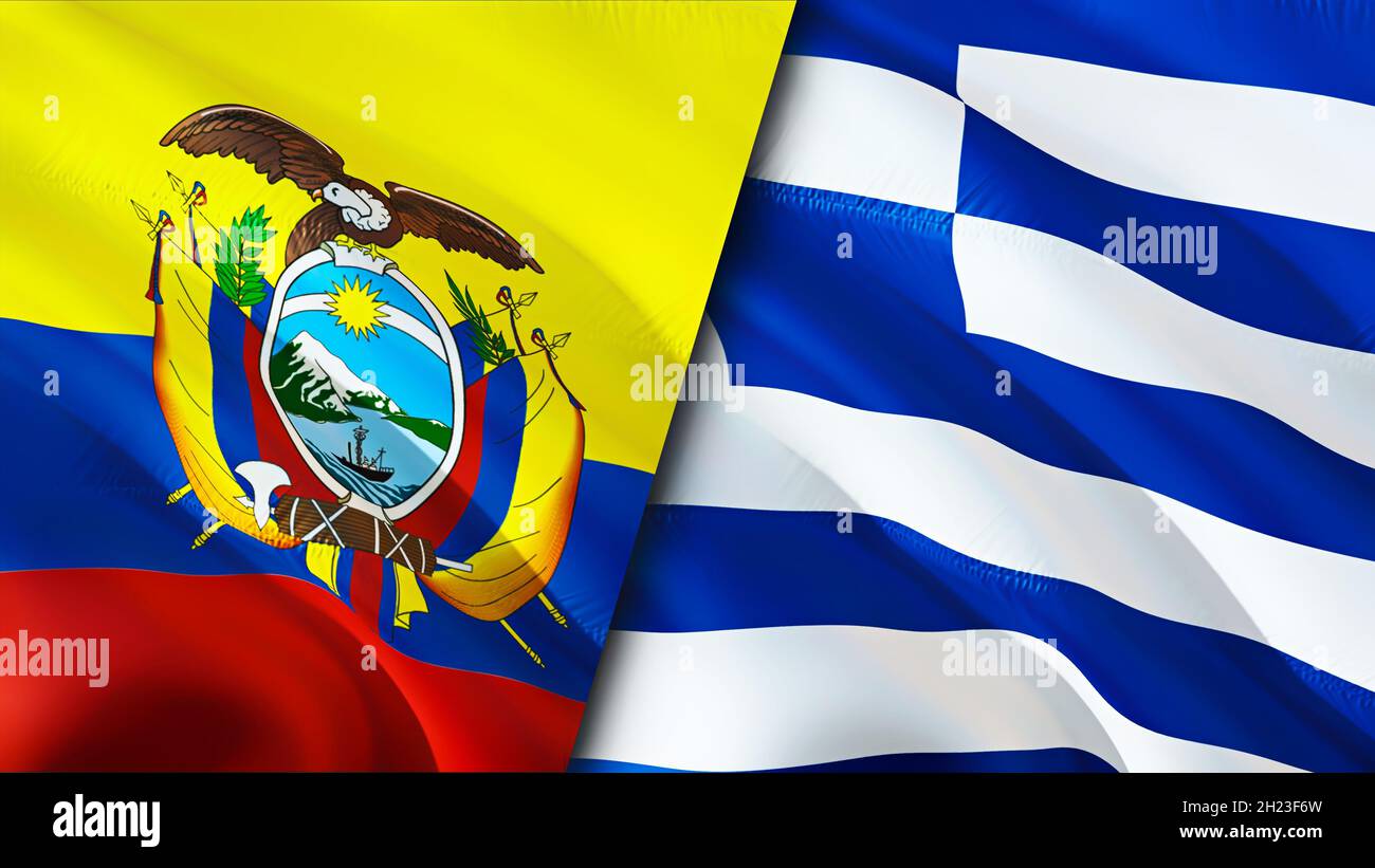 Ecuador and Greek flags. 3D Waving flag design. Ecuador Greek flag ...