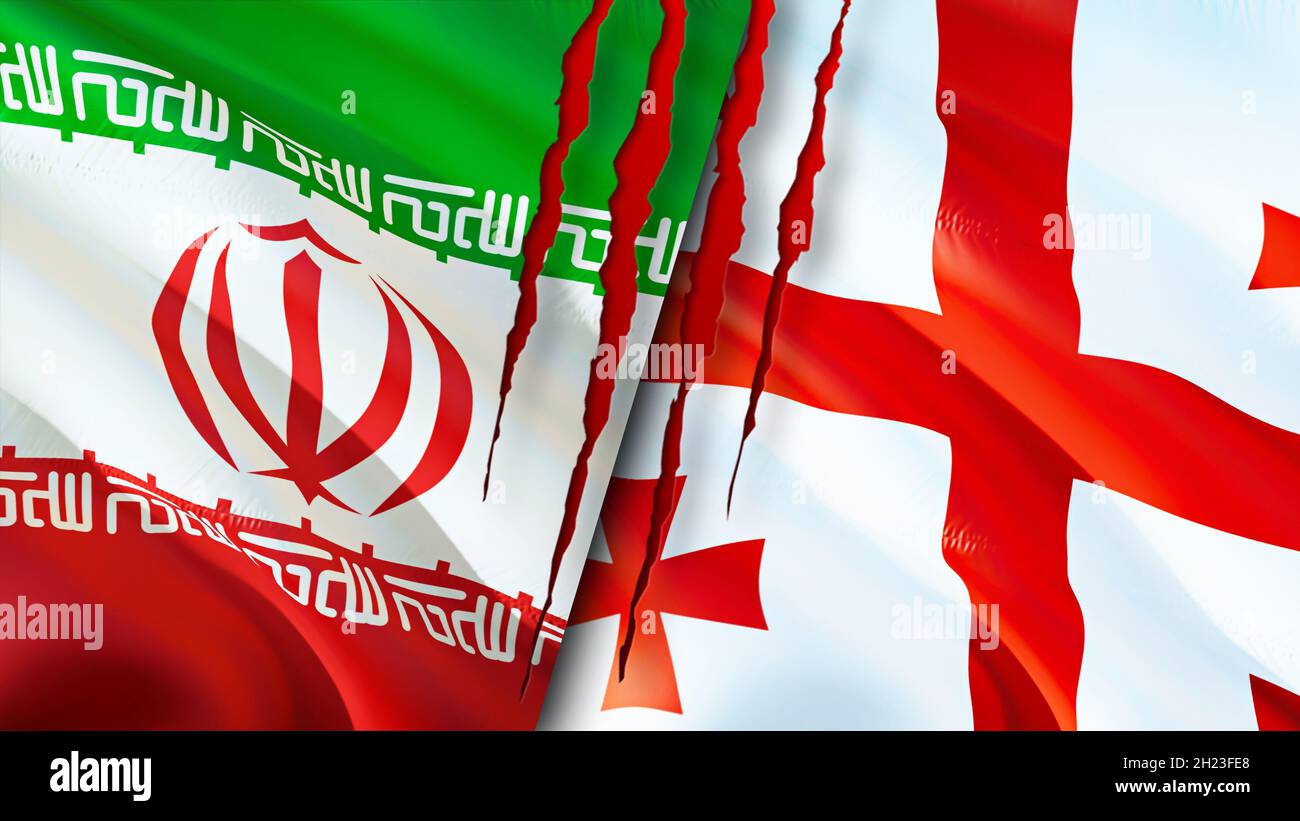 Iran and Georgia flags with scar concept. Waving flag,3D rendering ...