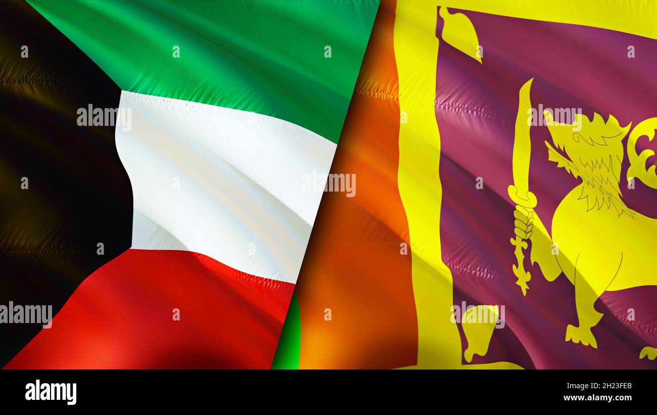 Kuwait and Sri Lanka flags. 3D Waving flag design. Sri Lanka Kuwait ...