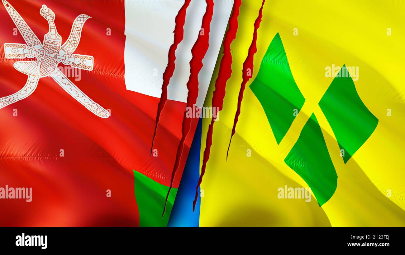 Oman and Saint Vincent and the Grenadines flags with scar concept ...