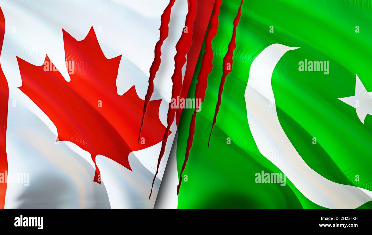 Canada and Pakistan flags with scar concept. Waving flag,3D rendering ...